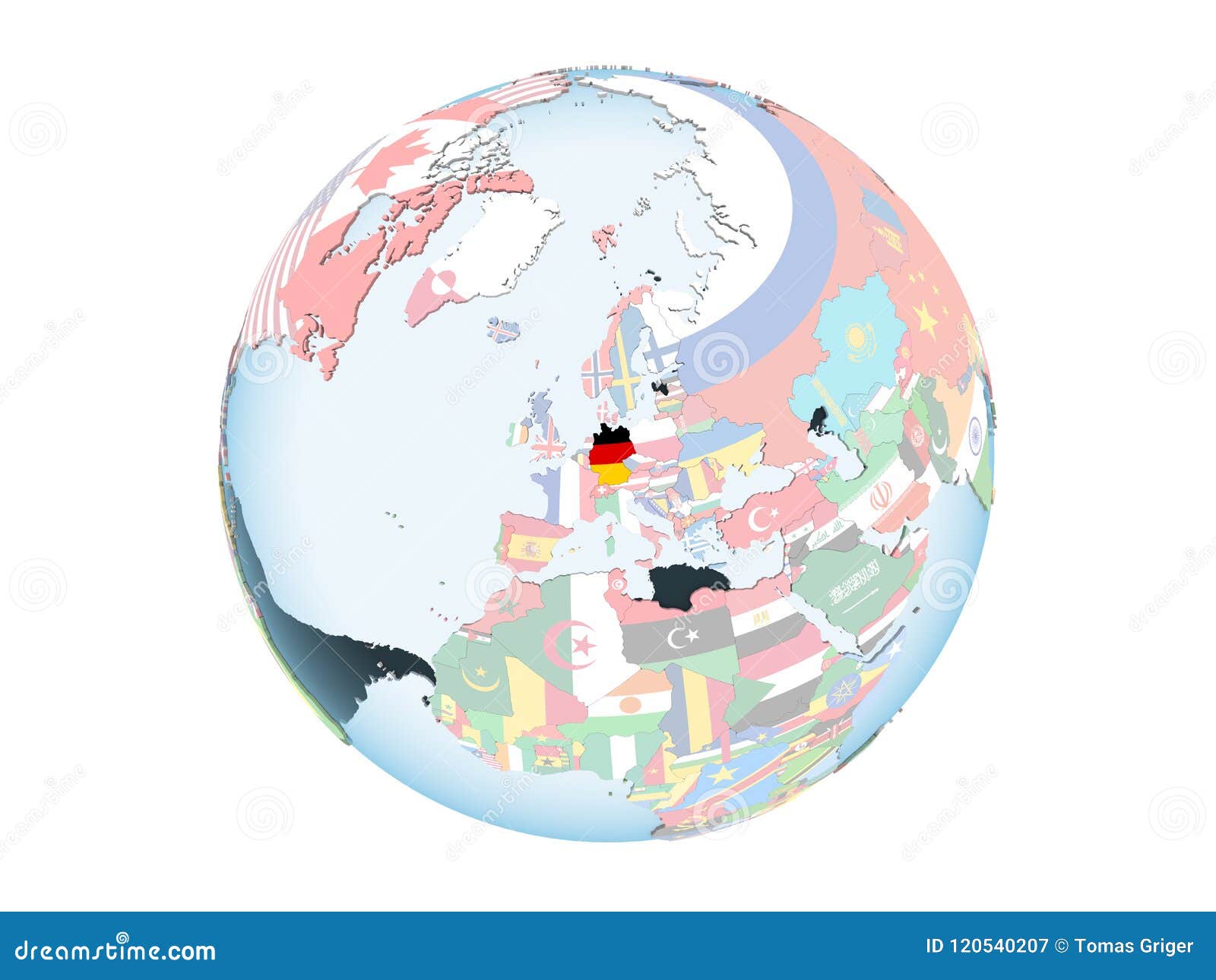 Germany with Flag on Globe Isolated Stock Illustration - Illustration ...