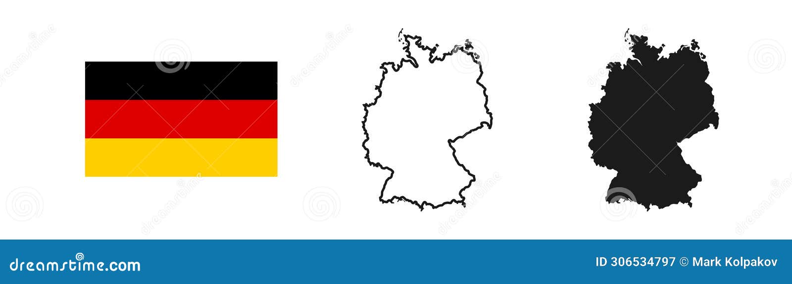 Germany Flag and Map Silhouette Linear and Black Illustration. Vector ...
