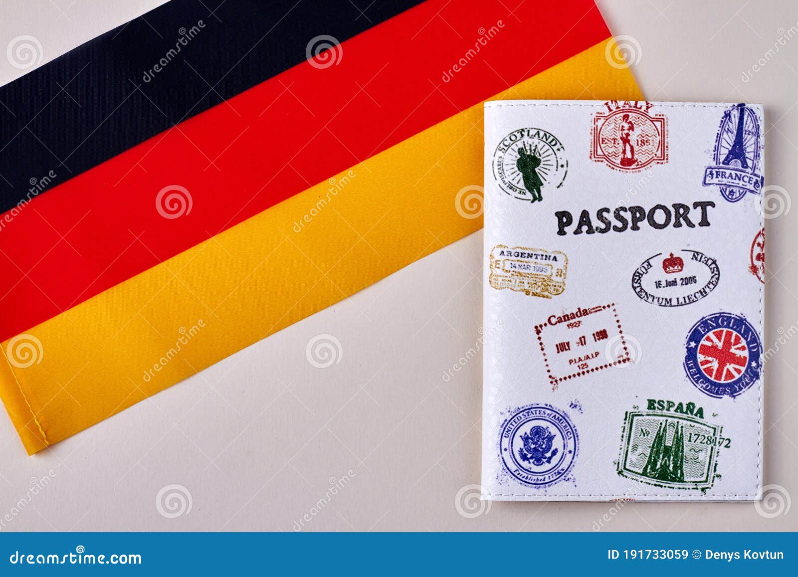 Germany flag and passport. stock image. Image of destination - 191733059