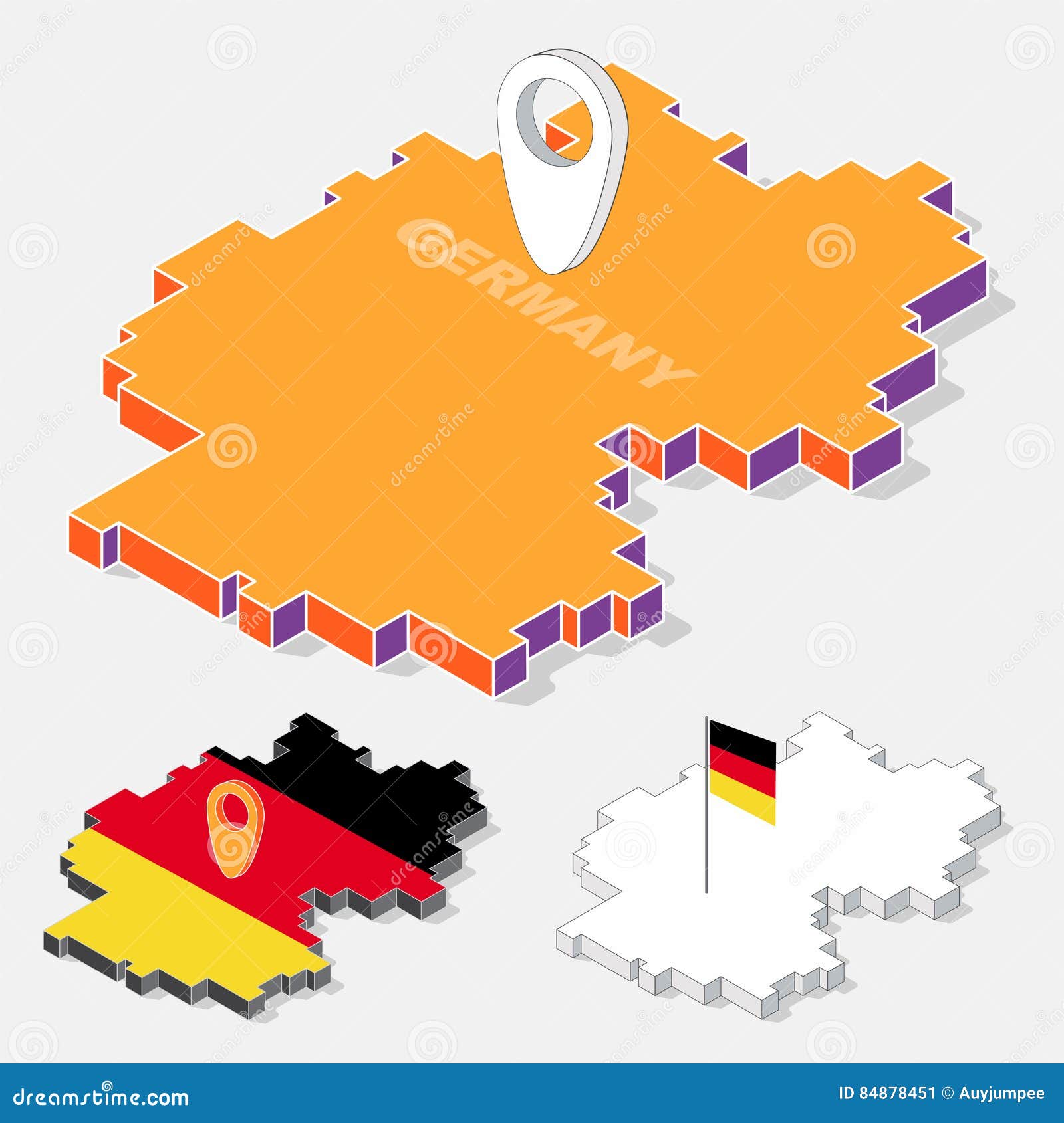 Germany Flags on Map Element with 3D Isometric Shape Isolated on ...