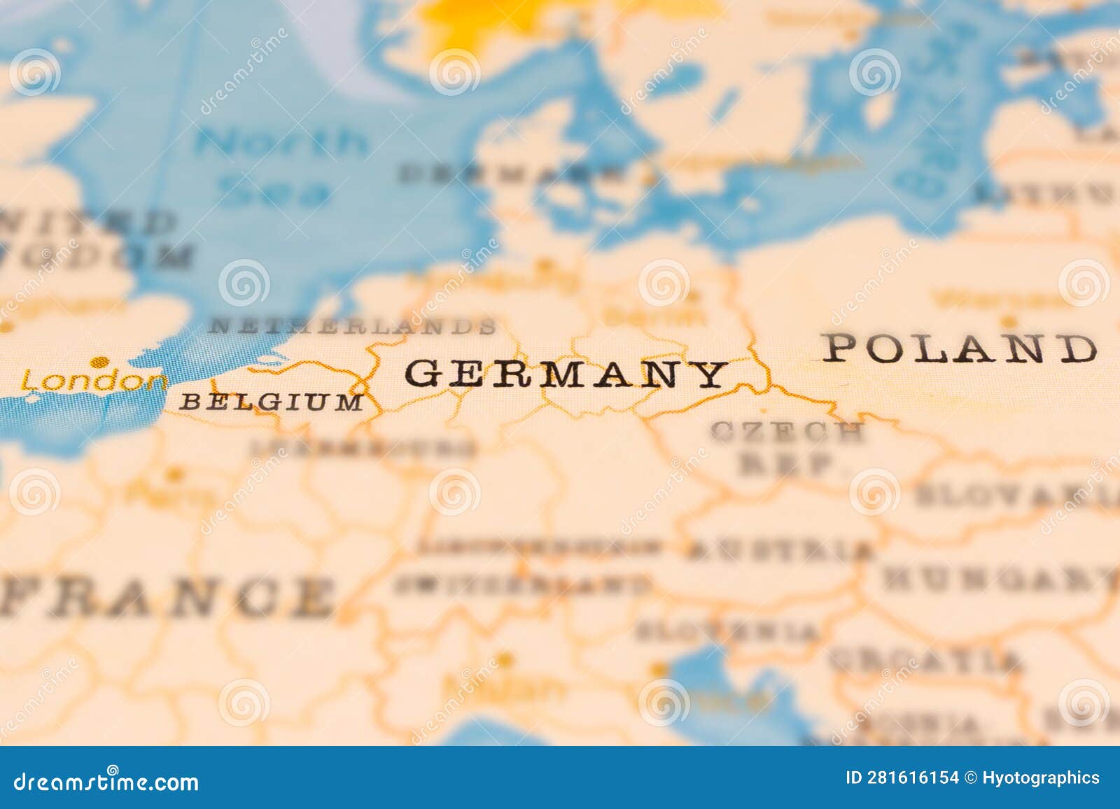 Germany in Focus on a Tilted World Map. Stock Illustration ...