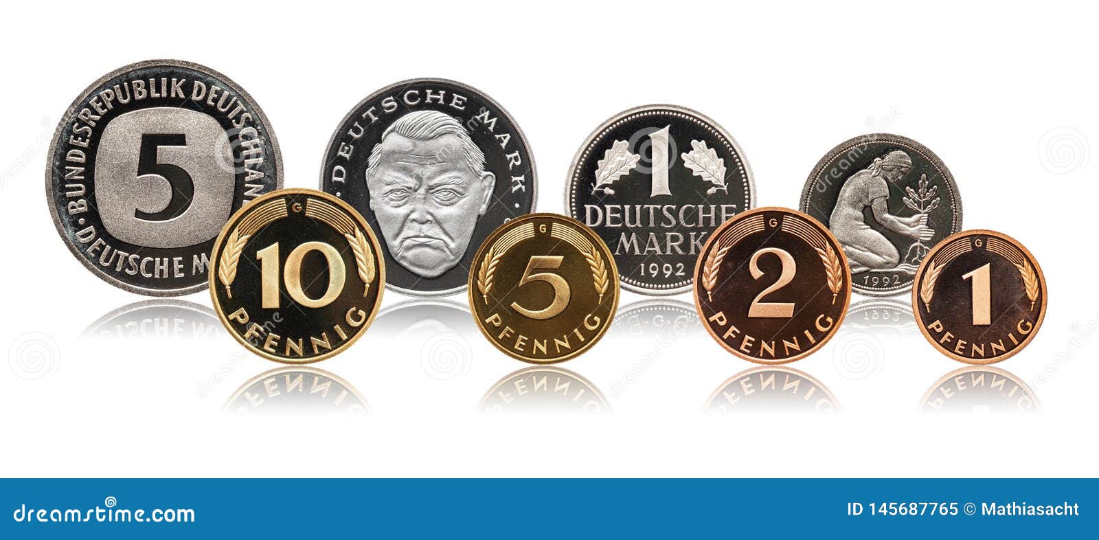 Germany German Pfennig Mark Coins Set, Isolated on White Stock Image ...