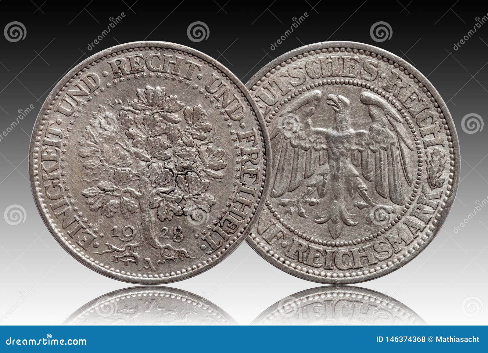 Germany German Silver Coin 5 Five Mark Oak Tree Weimar Republic Stock ...