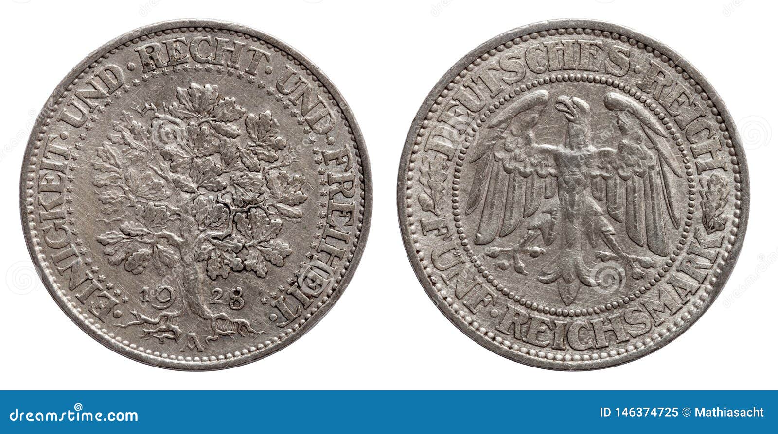 Germany German Silver Coin 5 Five Mark Oak Tree Weimar Republic Stock ...