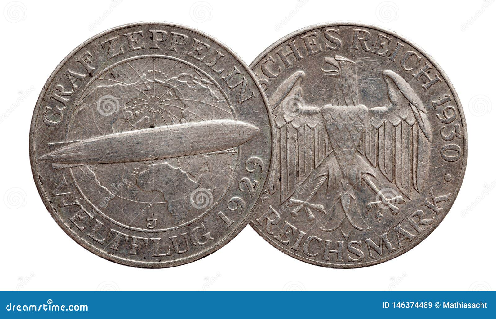 Germany German Silver Coin 5 Five Mark Zeppelin Weimar Republic Stock ...