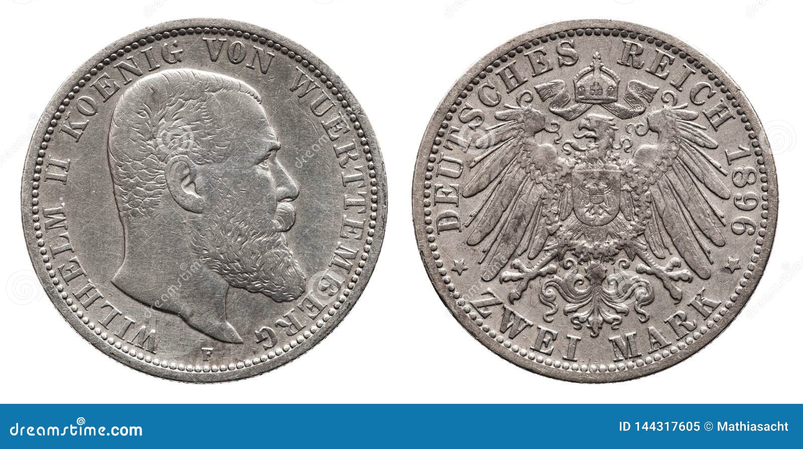 Germany German Wuerttemberg Silver Coin 2 Two Mark 1896 Stock Image ...
