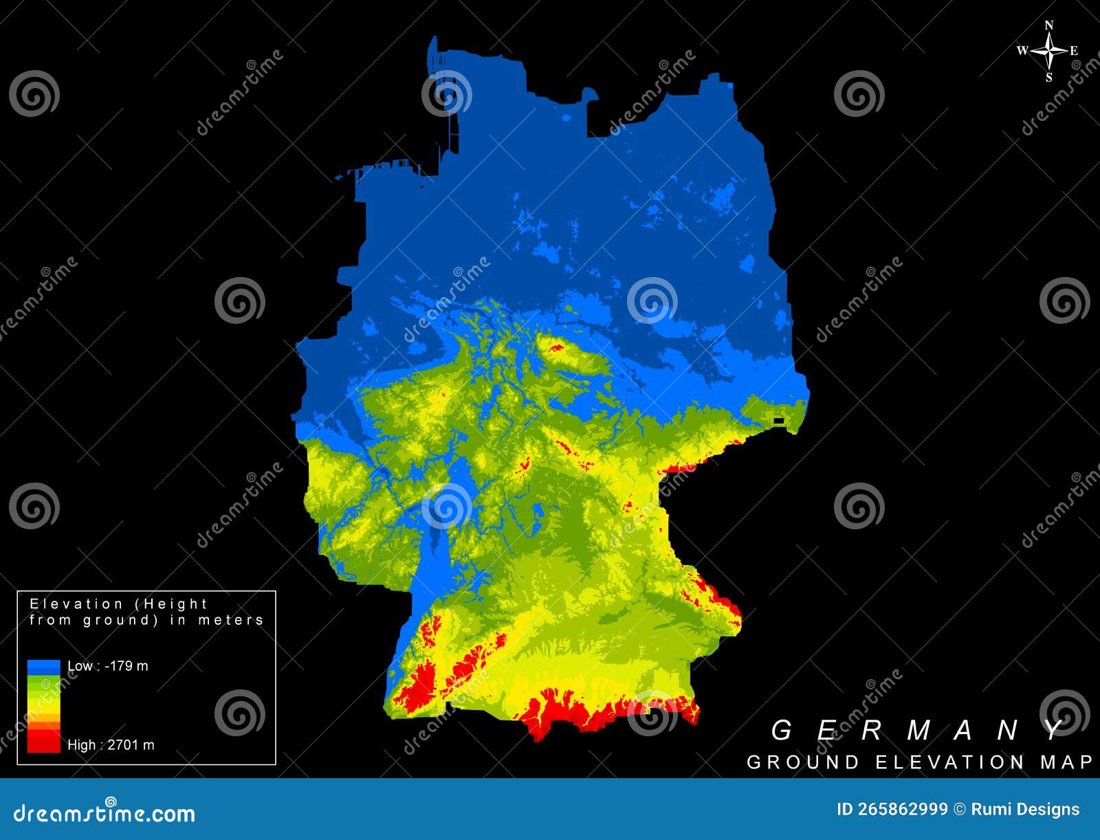 Germany Ground Elevation Height Map Stock Illustration - Illustration ...