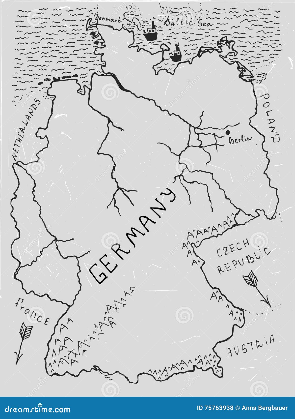 Germany Hand Drawn Map 02 a Stock Vector - Illustration of silhouette ...
