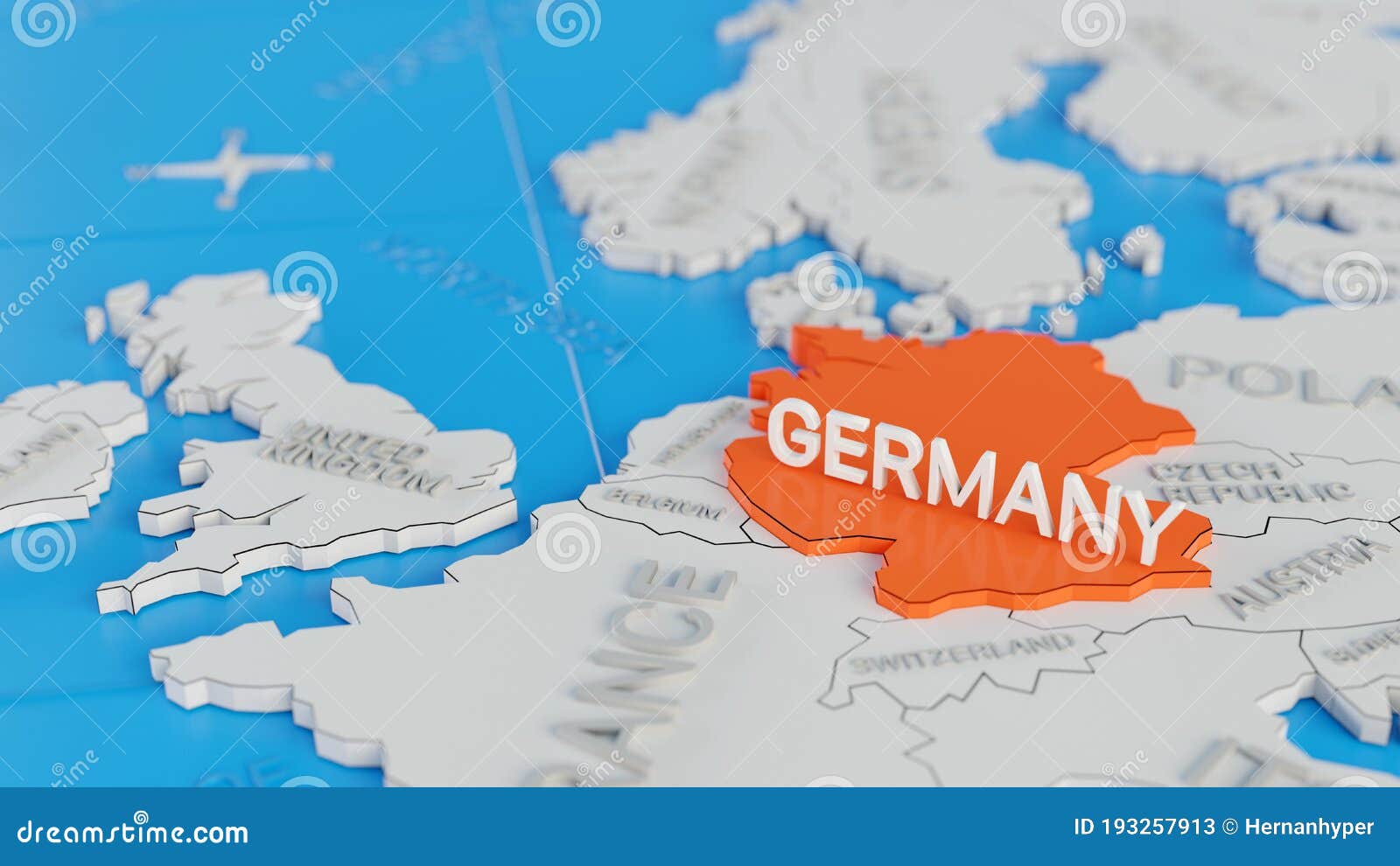 Germany Highlighted on a White Simplified 3D World Map. Digital 3D ...