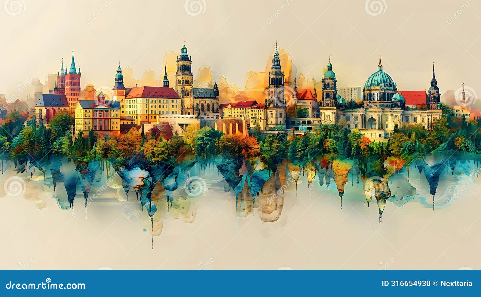 Germany Iconic Landmarks Illustrated Abstract Map Stock Illustration ...