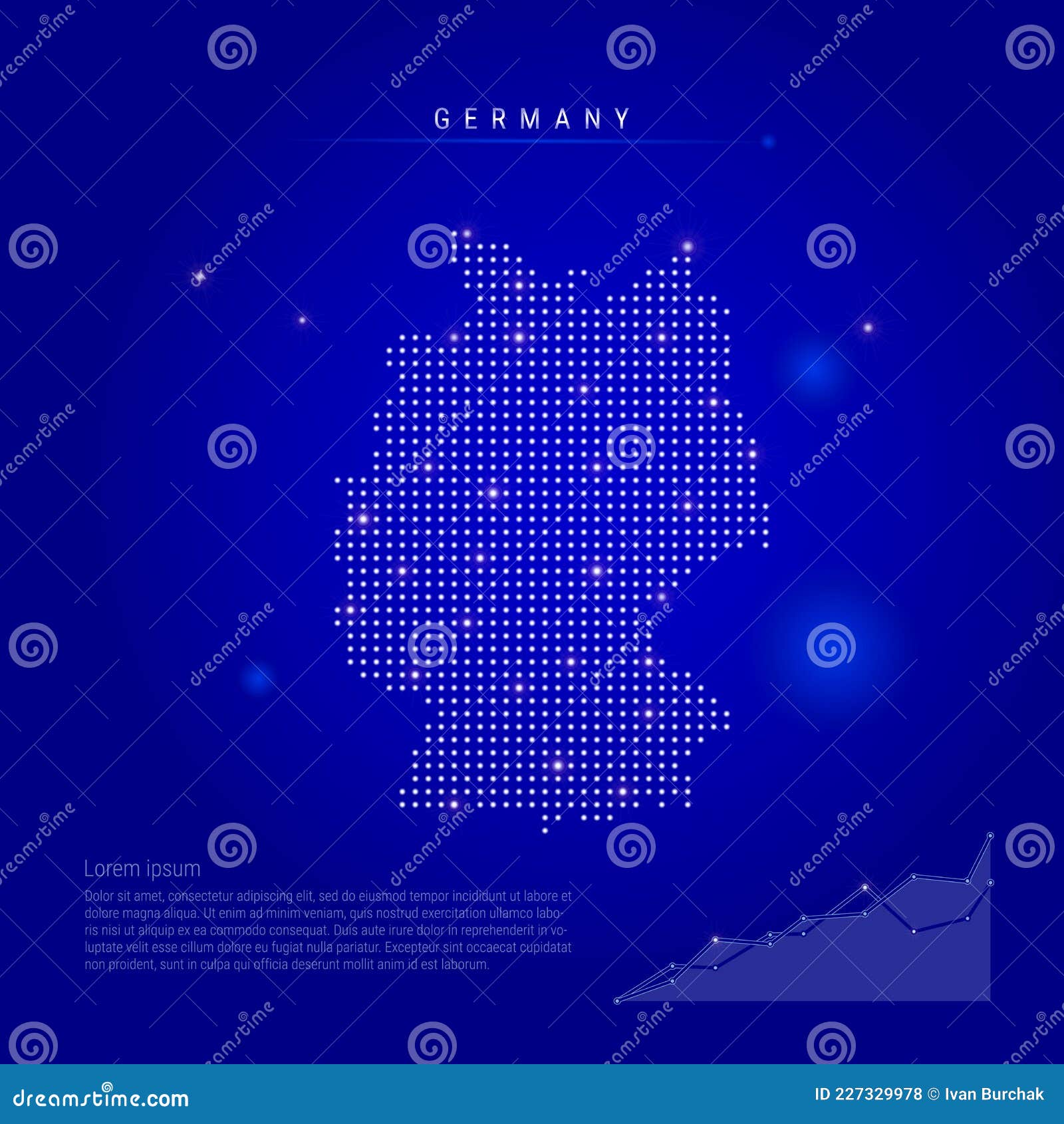 Germany Illuminated Map with Glowing Dots. Dark Blue Space Background ...
