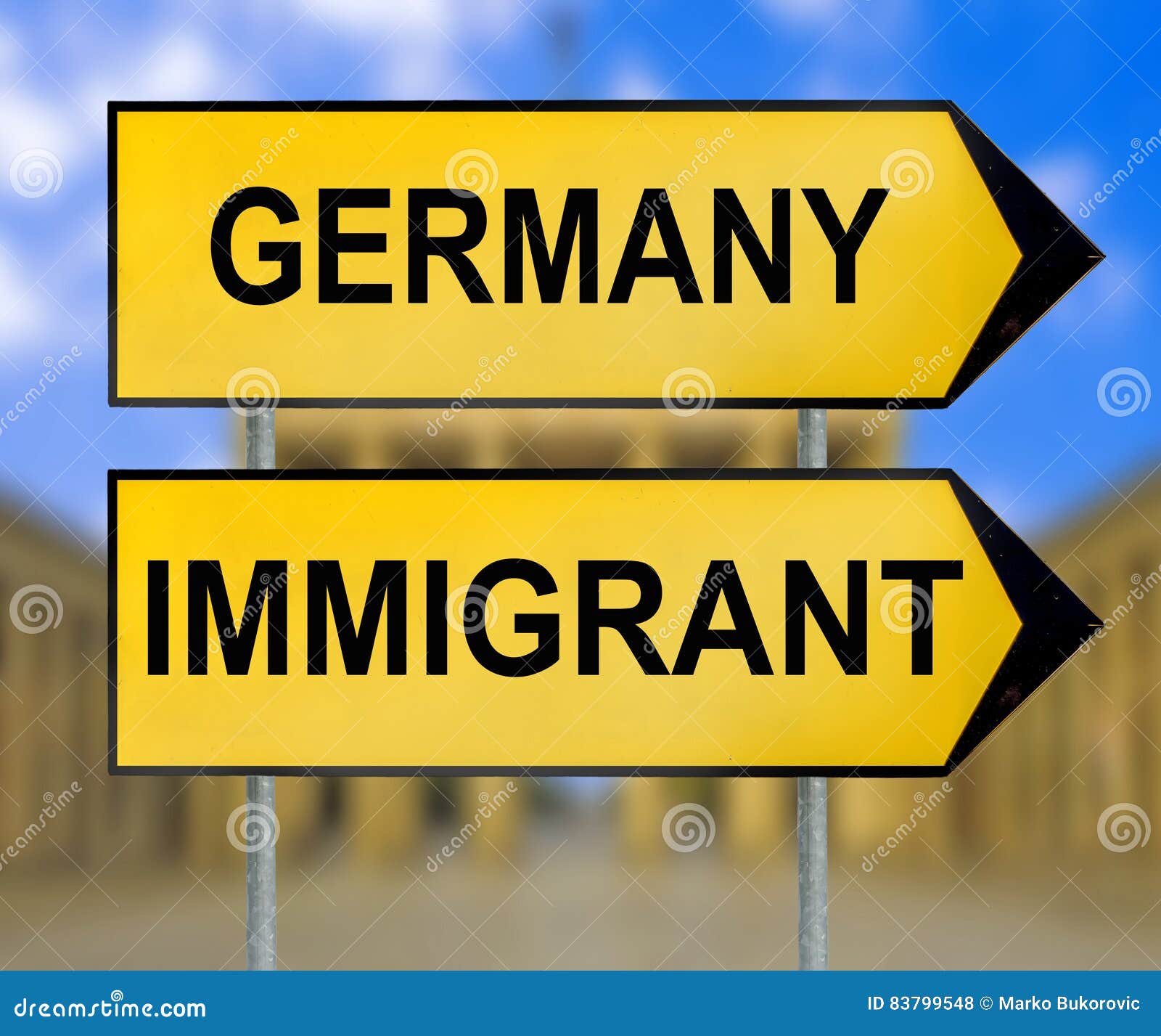 Germany and Immigrant Traffic Sign with Blurred Berlin Background Stock ...