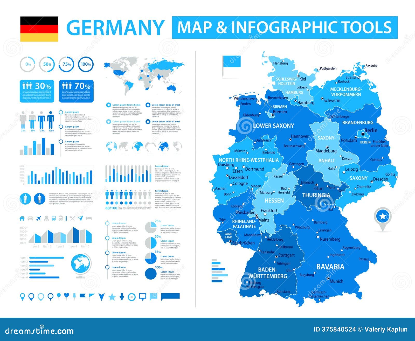 Germany 3d Map Visualization. Futuristic HUD Map. Geographical ...