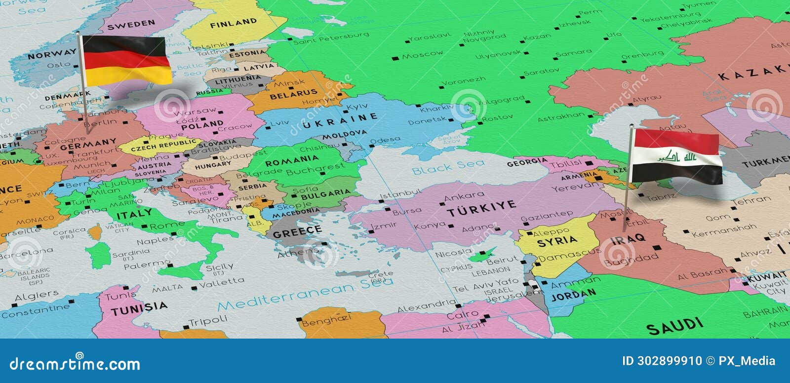 Germany and Iran - Pin Flags on Political Map Stock Illustration ...