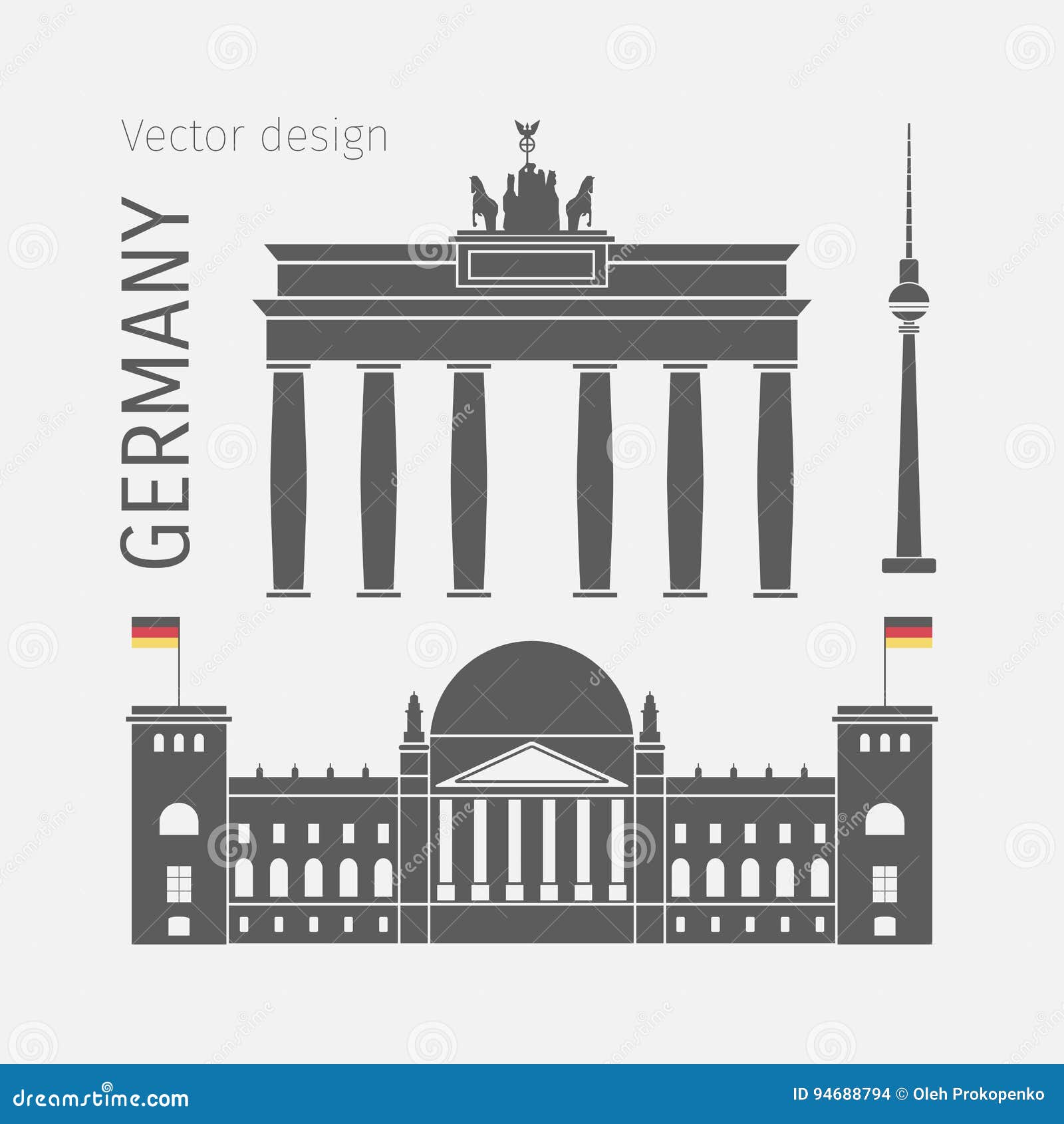 Germany Landmarks Flat Symbol Stock Vector - Illustration of pillar ...