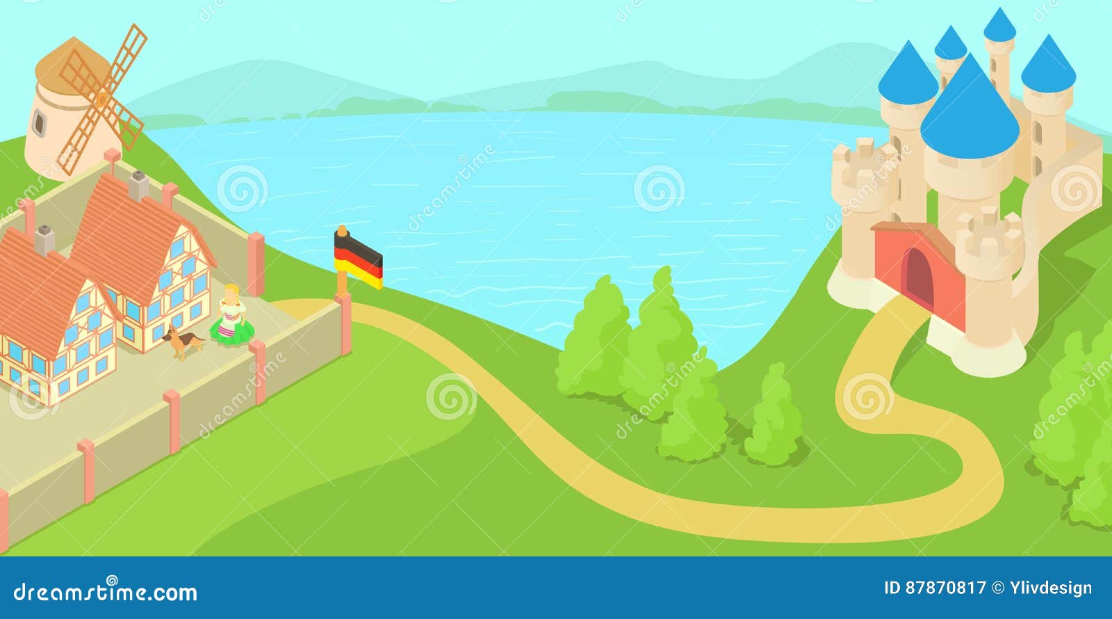 Germany Landscape Concept, Cartoon Style Stock Vector - Illustration of ...