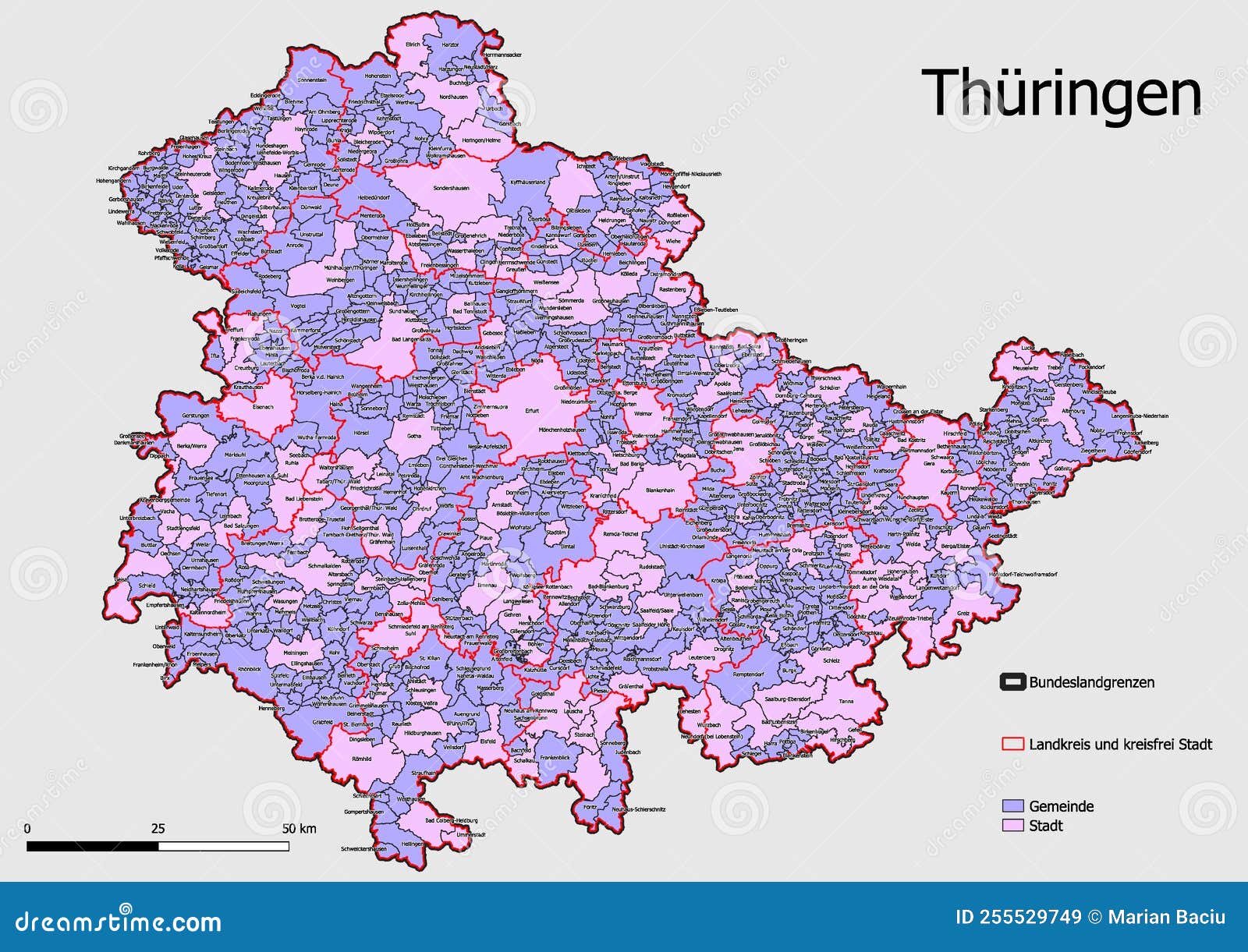Thuringia Administrative And Political Vector Map With Flag ...