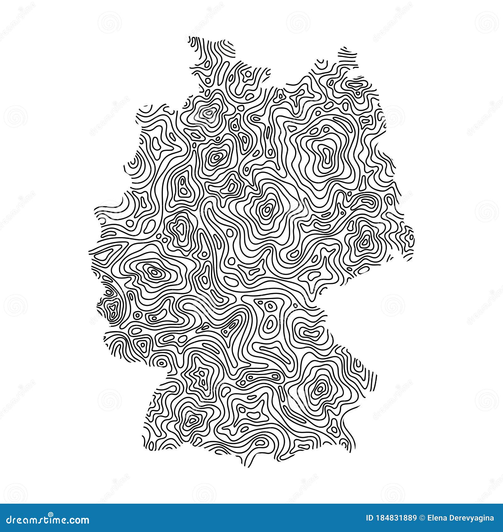 Germany Map from Black Isolines or Level Line Geographic Topographic ...