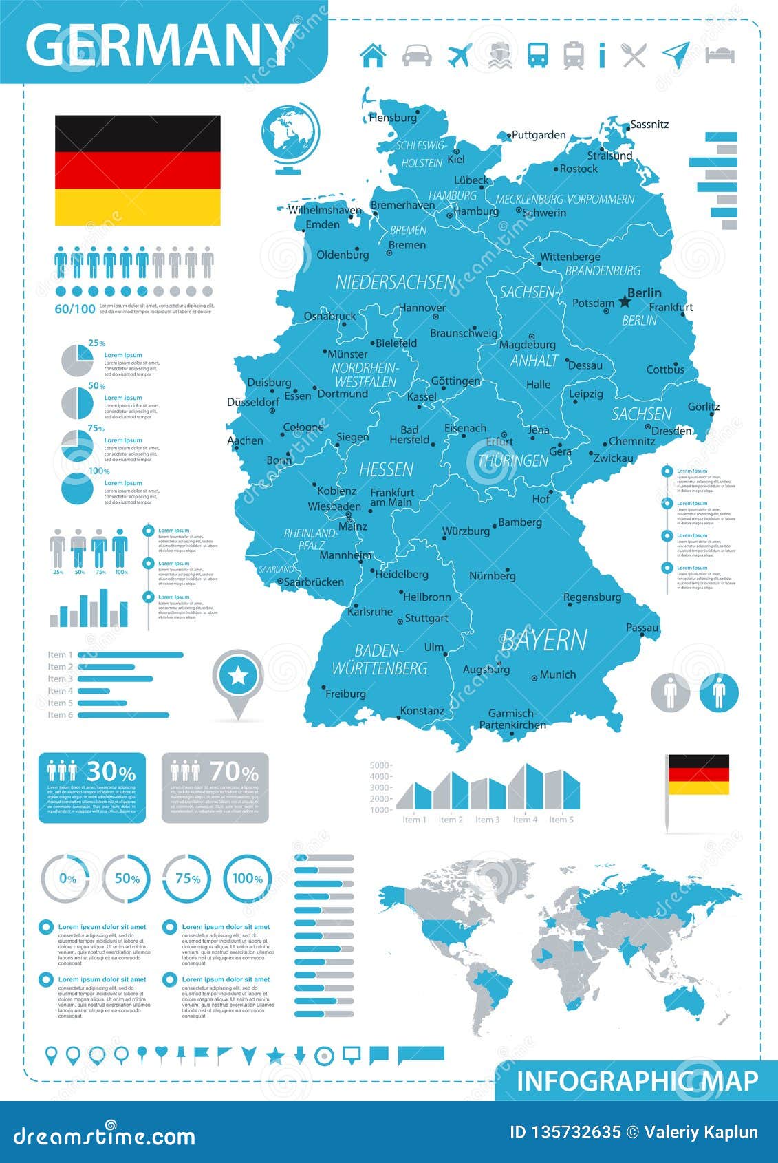 Germany Map - Blue Infographic - Highly Detailed Vector Illustration ...
