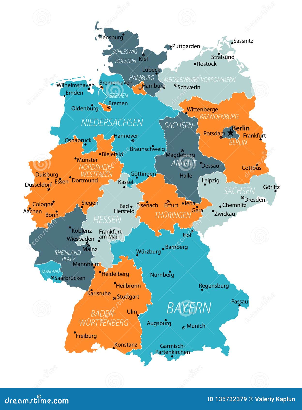 Germany Map - Blue Orange Gray - Highly Detailed Vector Illustration ...