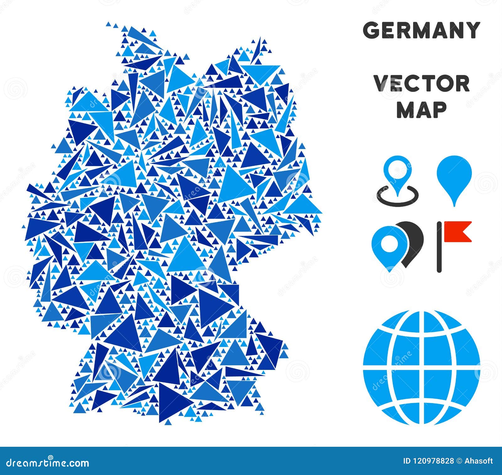 Blue Triangle Germany Map stock vector. Illustration of geography ...