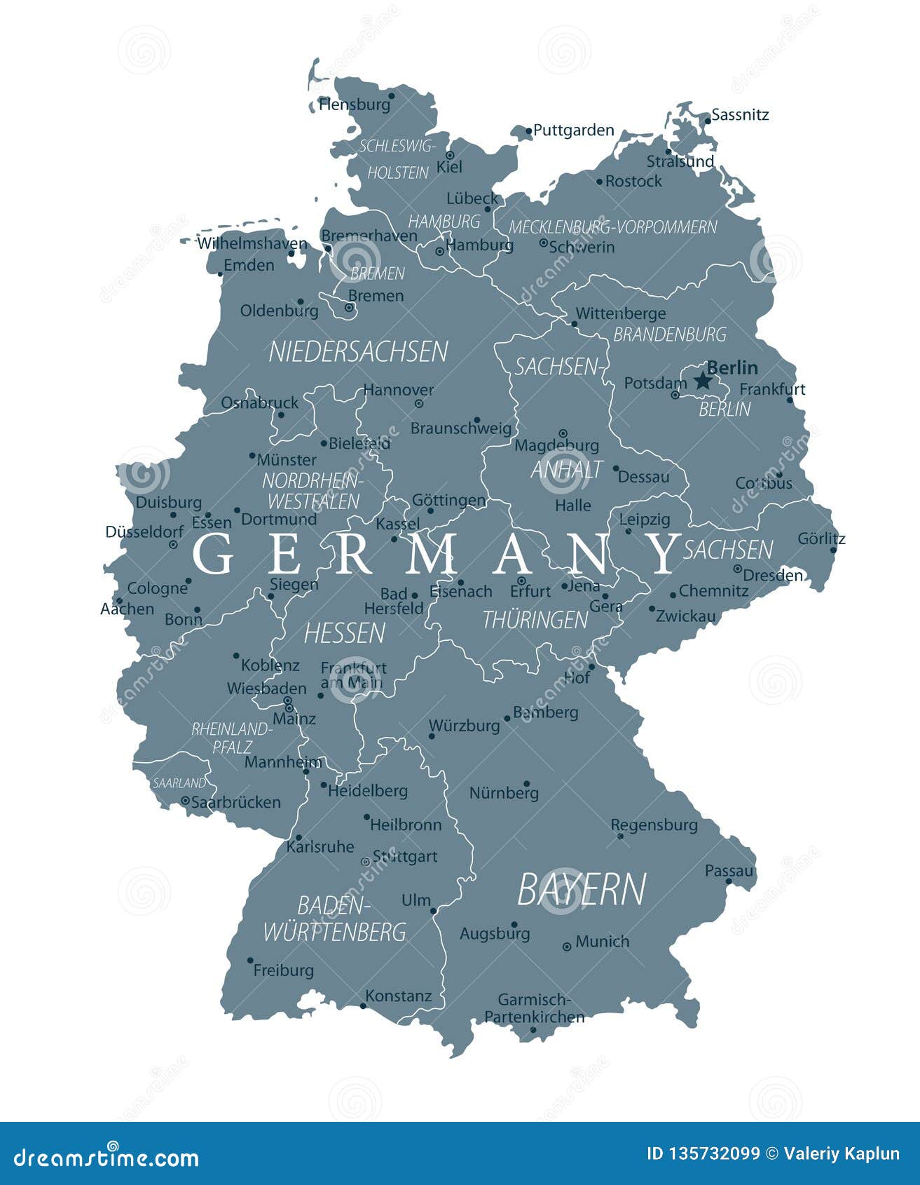 Germany Map - Grayscale - Highly Detailed Vector Illustration Stock ...