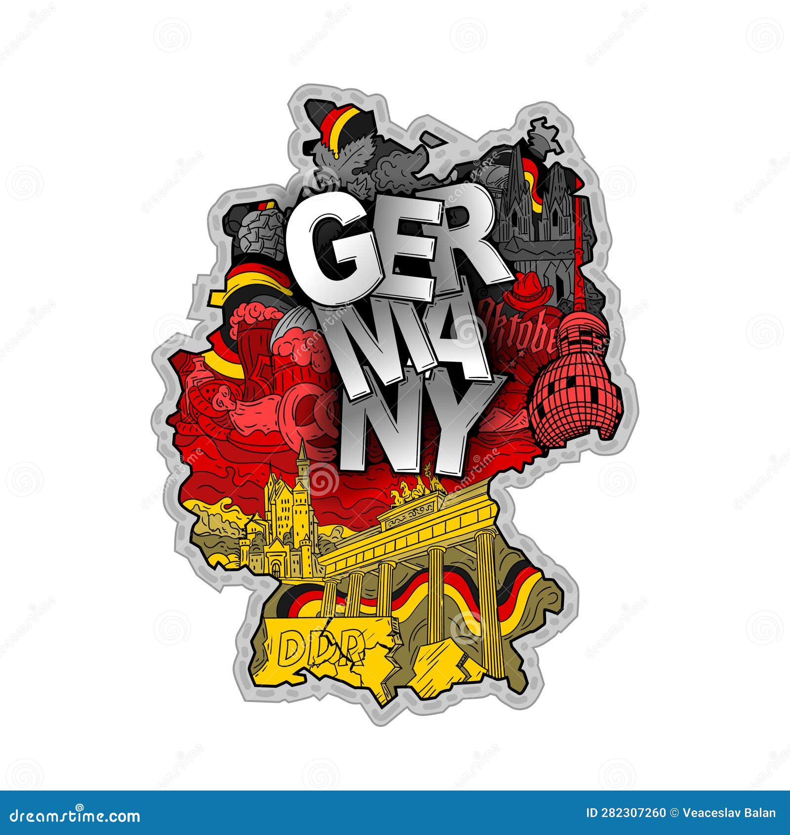 Germany Map in Hand Drawn Doodle Style with Main National Values. Stock ...