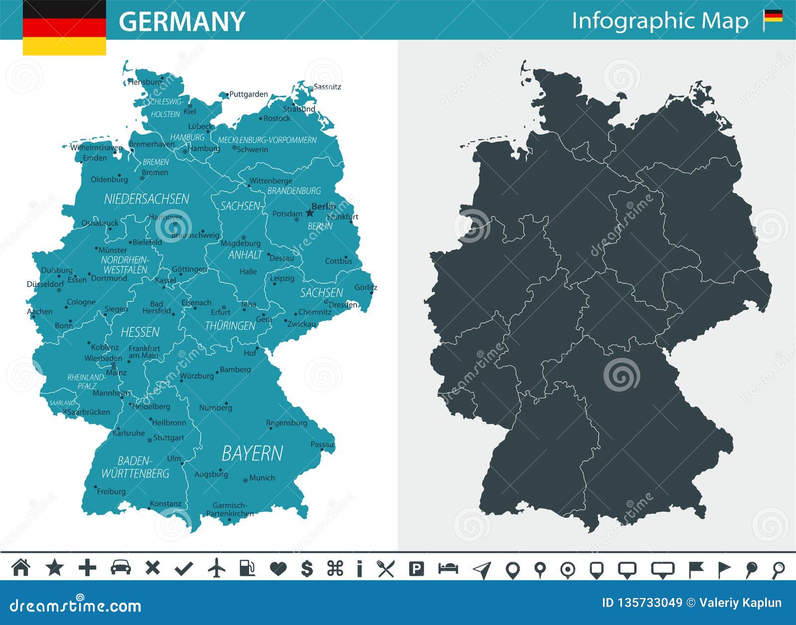 Germany Map - Icons - Highly Detailed Vector Illustration Stock ...