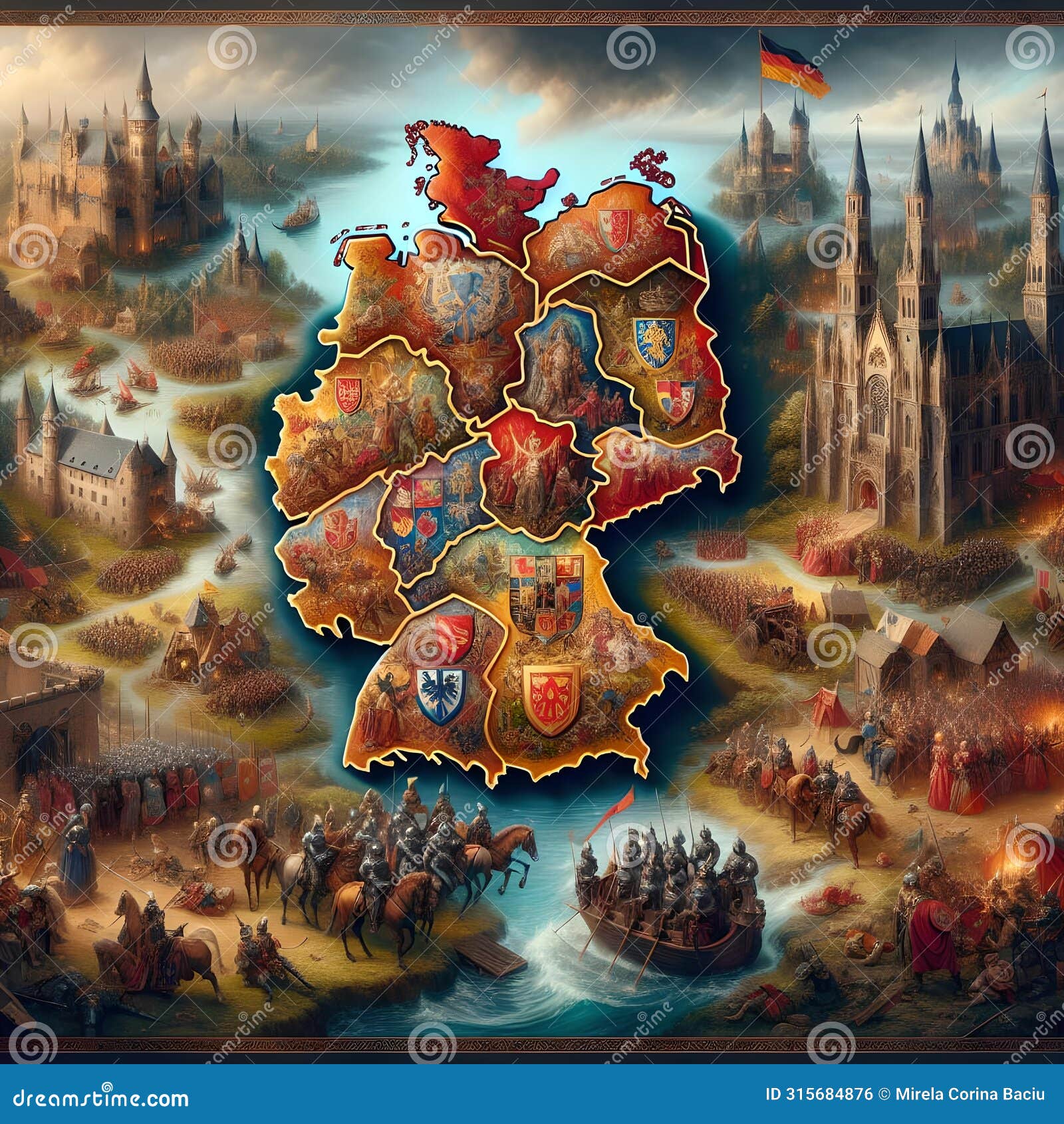 Germany Map Includes Country Outline with Highlighted Borders Stock ...