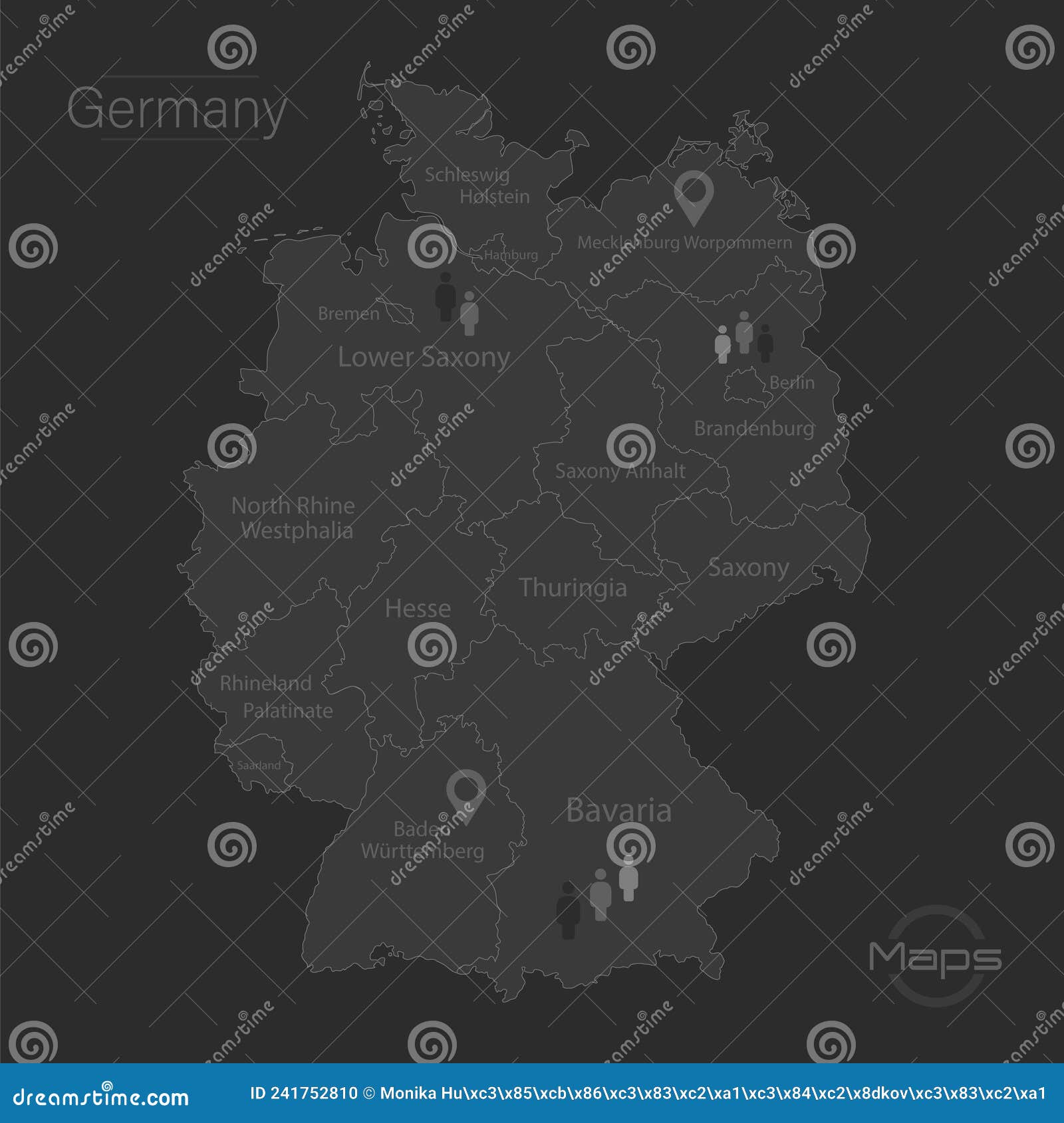 Map Of Germany. Without The Names Capitals But With The Names Of Lands ...