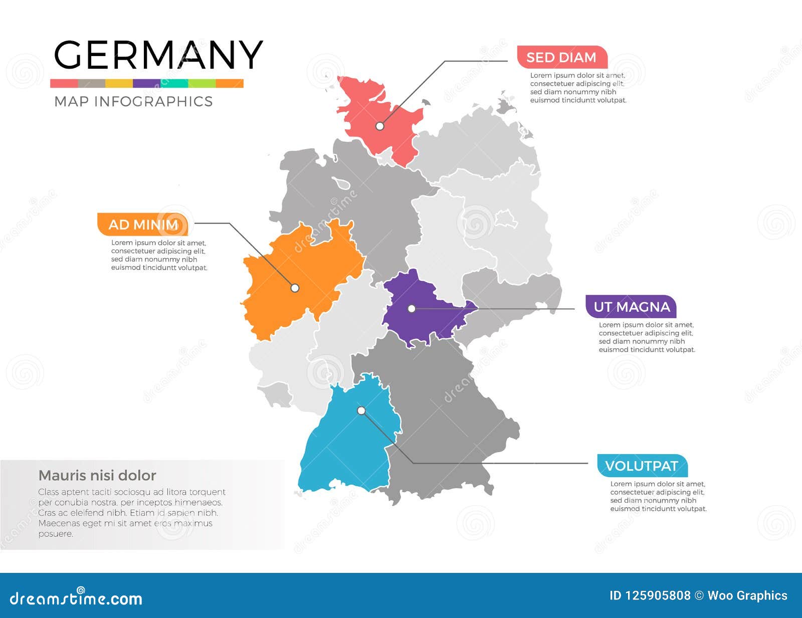 Germany Map Infographics Vector Template with Regions and Pointer Marks ...