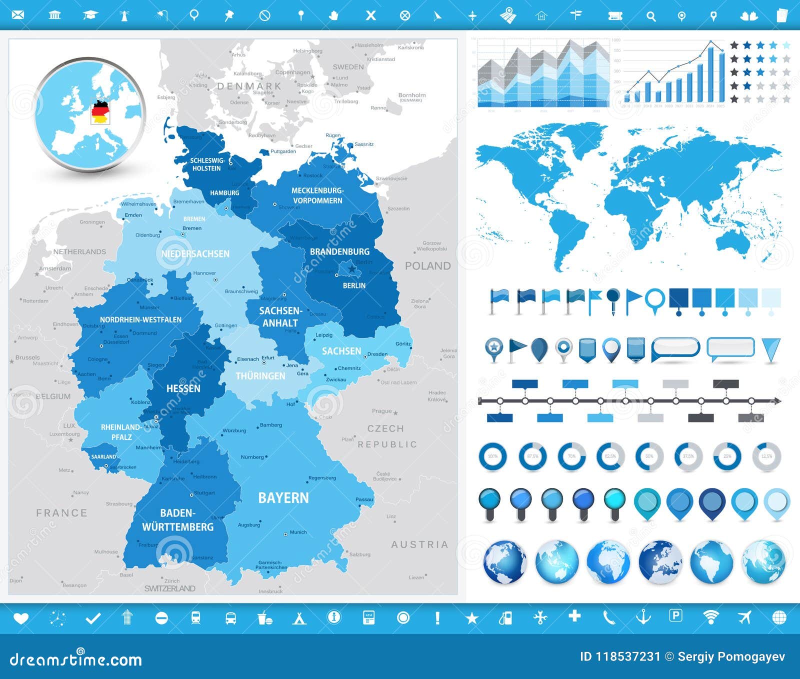 Germany Map and Infographic Elements Stock Vector - Illustration of ...