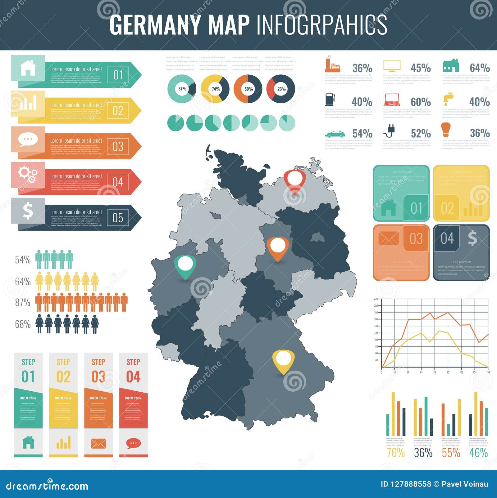 Germany Map with Infographic Elements. Infographics Layouts Stock ...