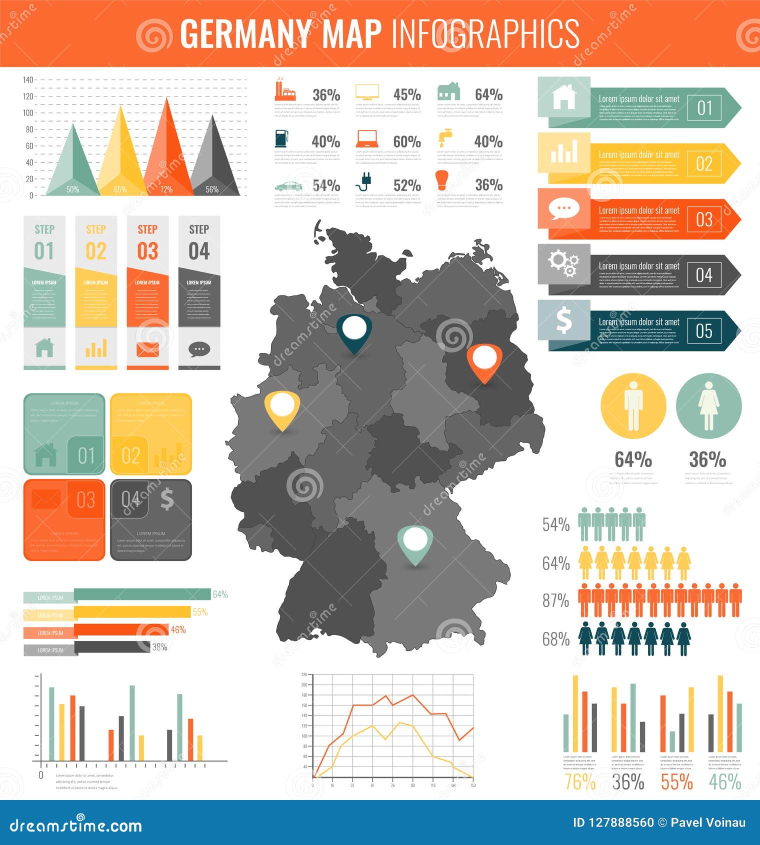 Germany Map with Infographic Elements. Infographics Layouts Stock ...