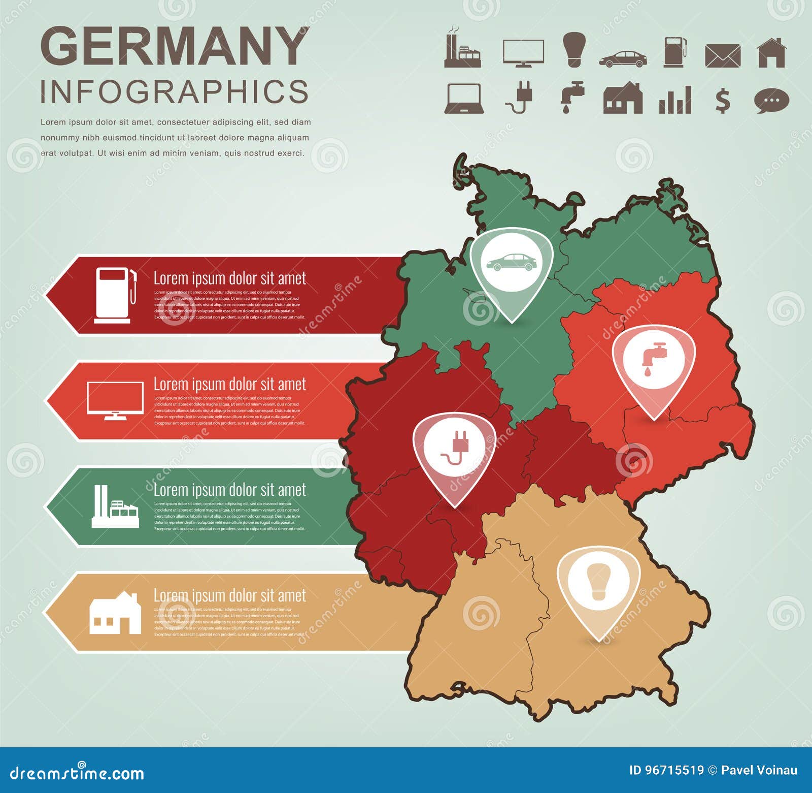 Germany Map with Infographic Elements. Infographics Layouts Stock ...