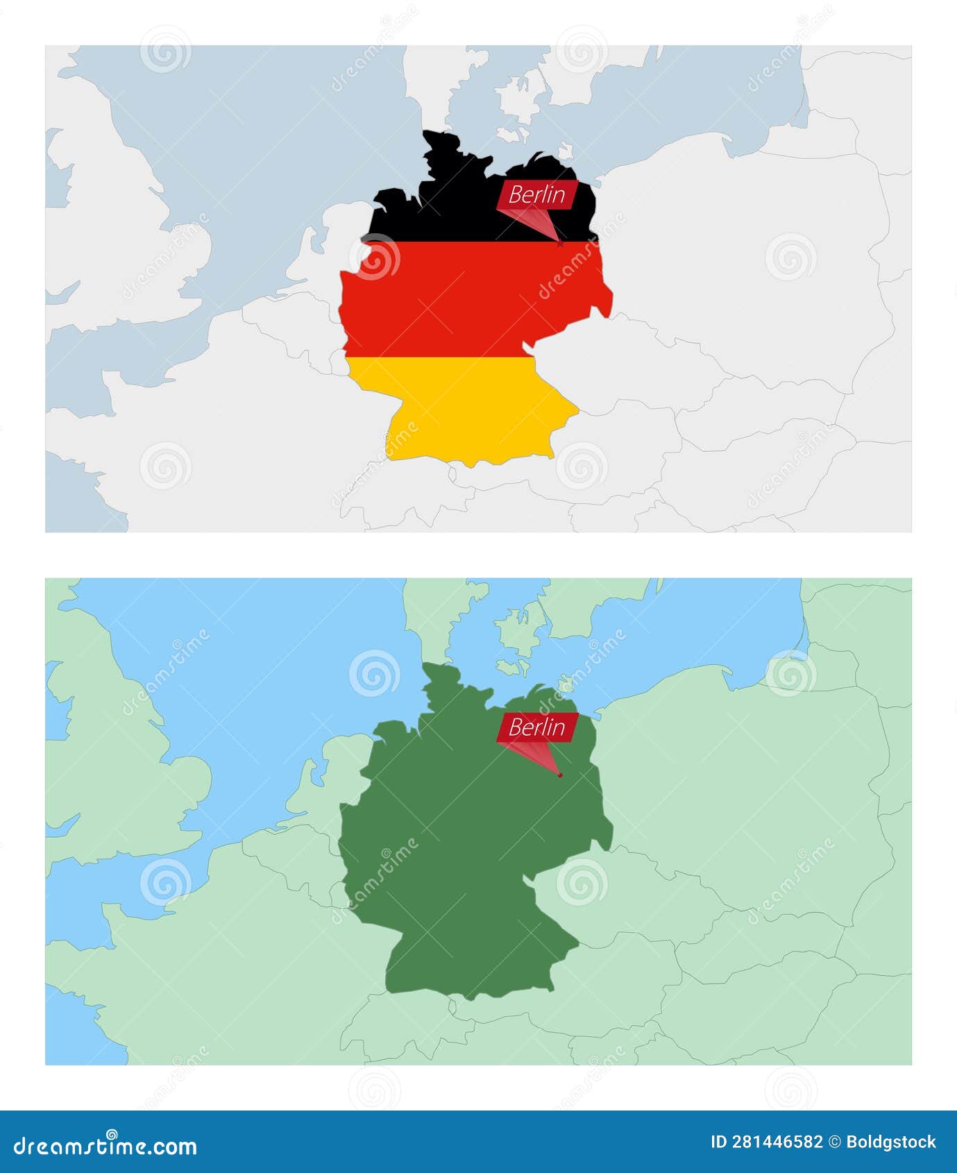 Germany Map with Pin of Country Capital. Two Types of Germany Map with ...