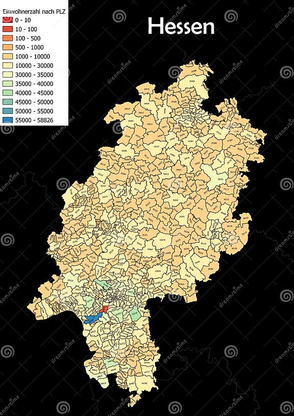 Germany Map Population by Zip Code Map of Federal State Hessen Stock ...