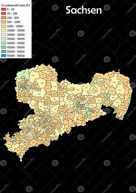Germany Map Population by Zip Code Map of Federal State Sachsen Stock ...