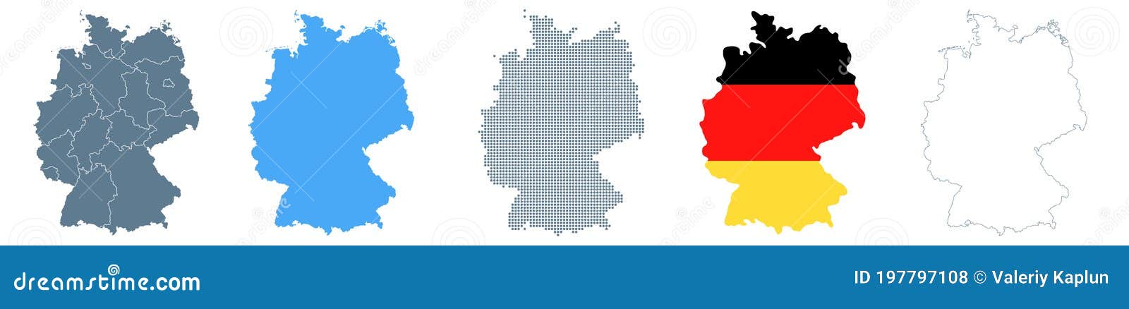 Germany Map Set - Vector Solid, Contour, Regions, Flag, Pixels Stock ...