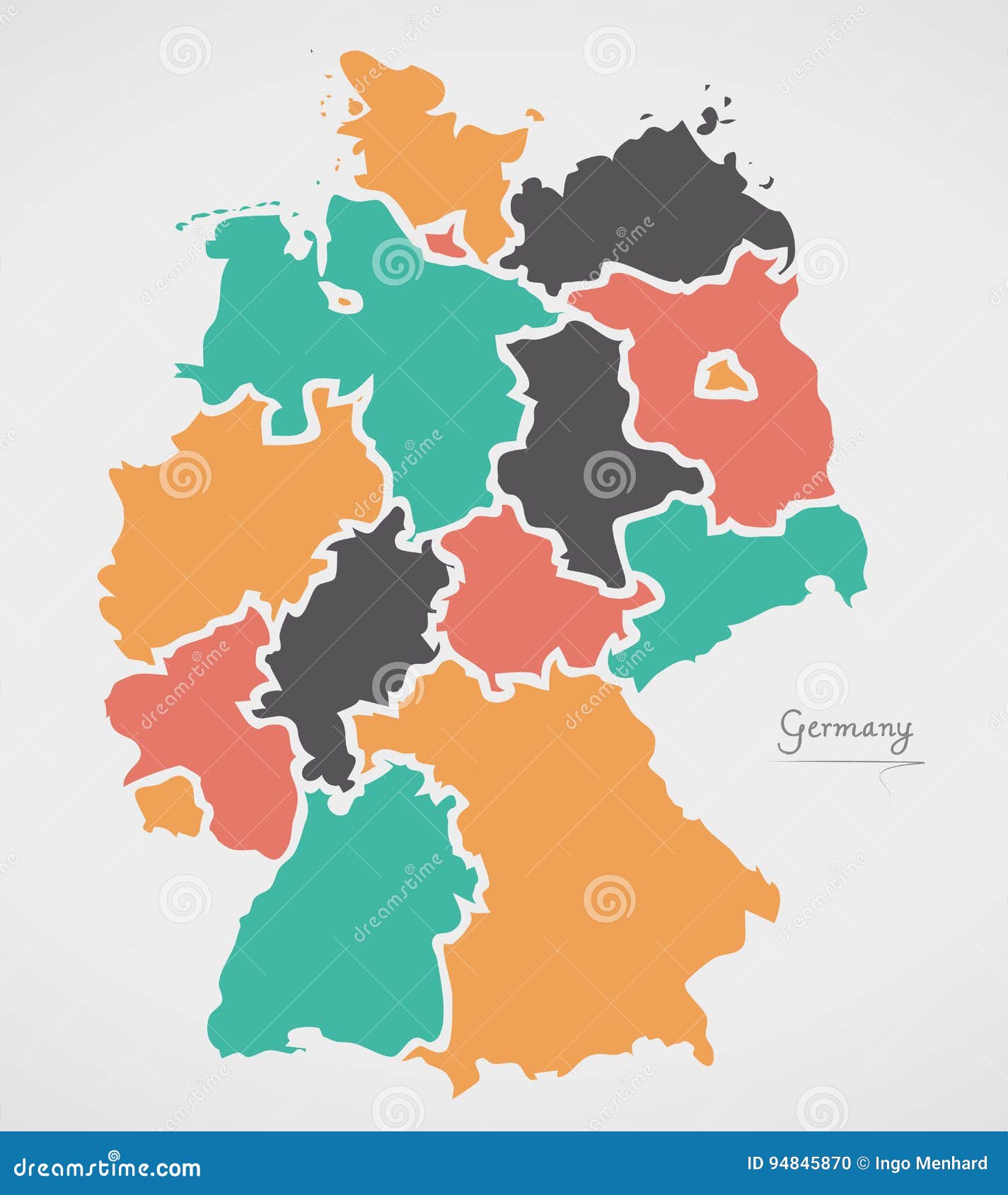 Germany Map with States and Modern Round Shapes Stock Vector ...