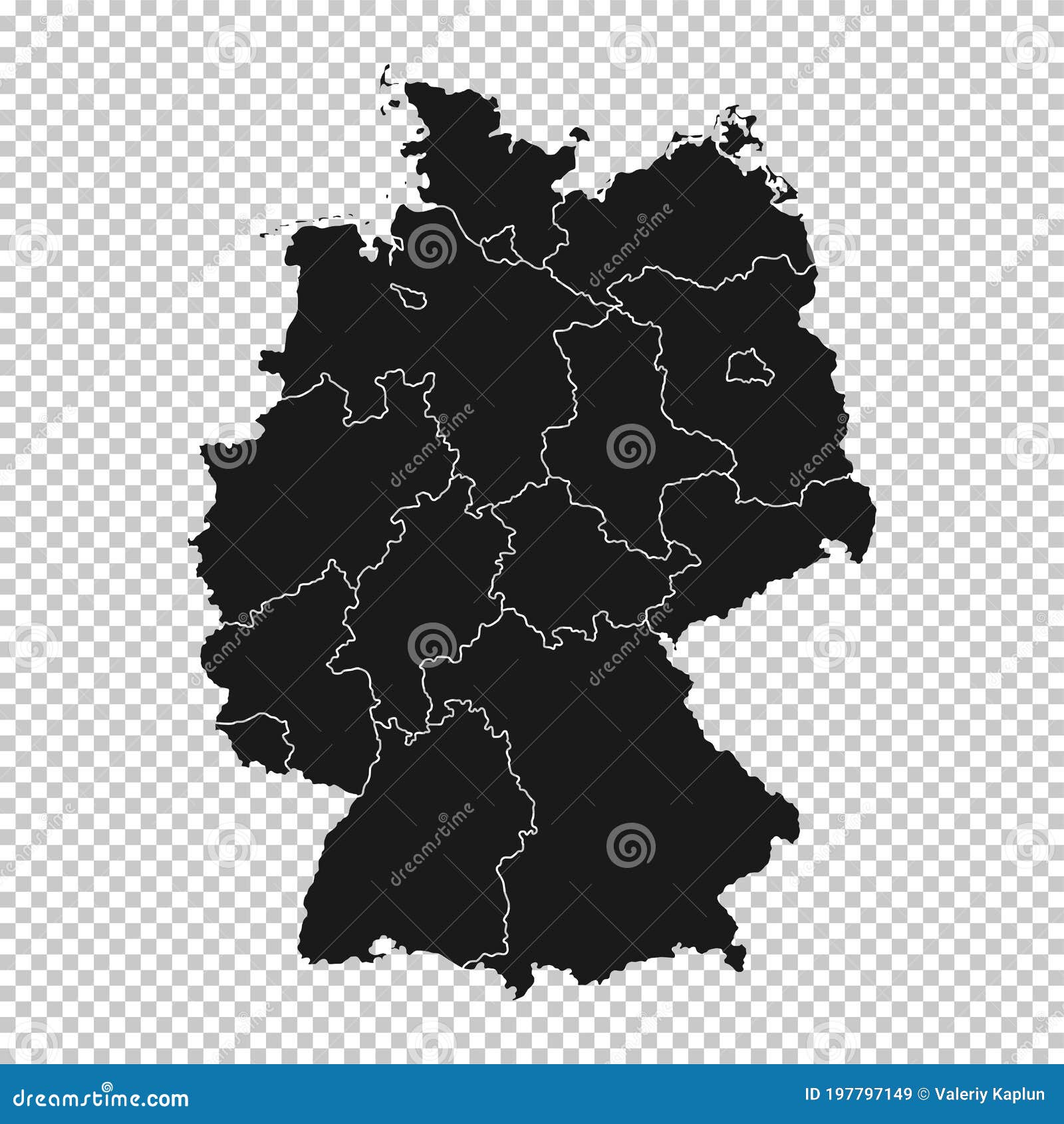 Germany Map - Vector Solid Contour and State Regions on Transparent ...