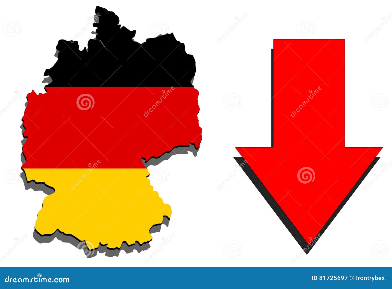 Germany Map on White Background and Red Arrow Down Stock Illustration ...