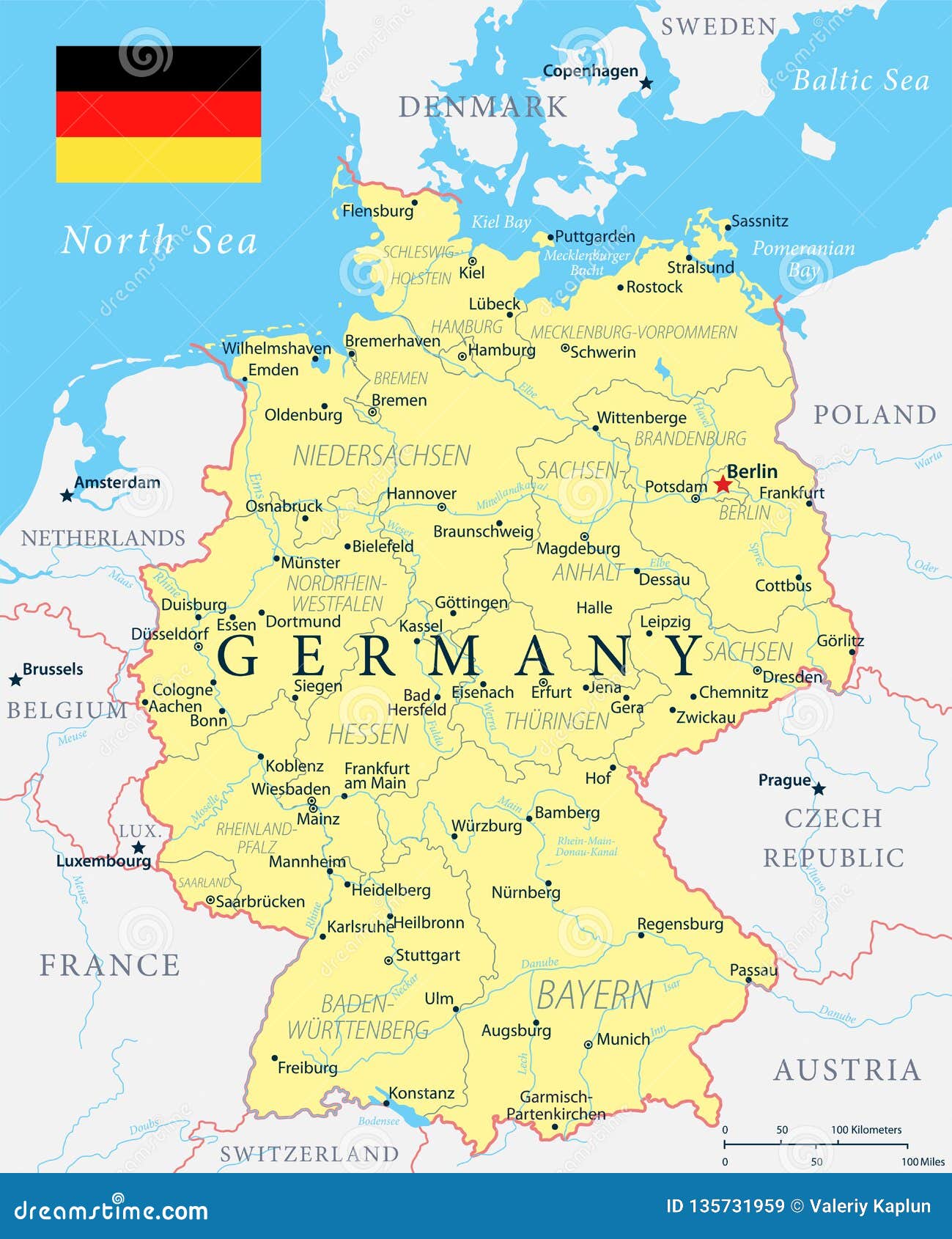 Germany Map - Yellow - Highly Detailed Vector Illustration Stock ...