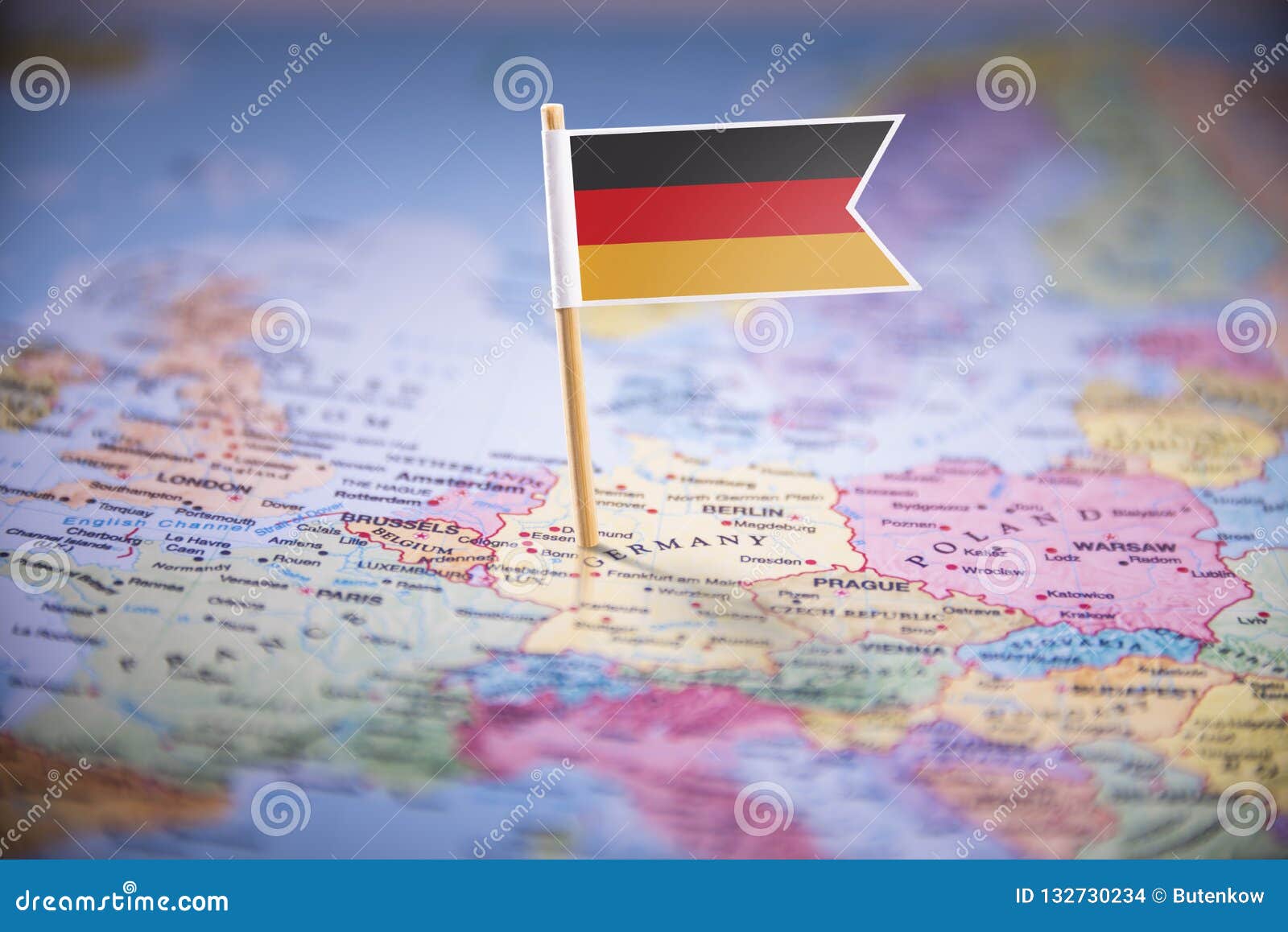 Germany Marked with a Flag on the Map Stock Photo - Image of german ...