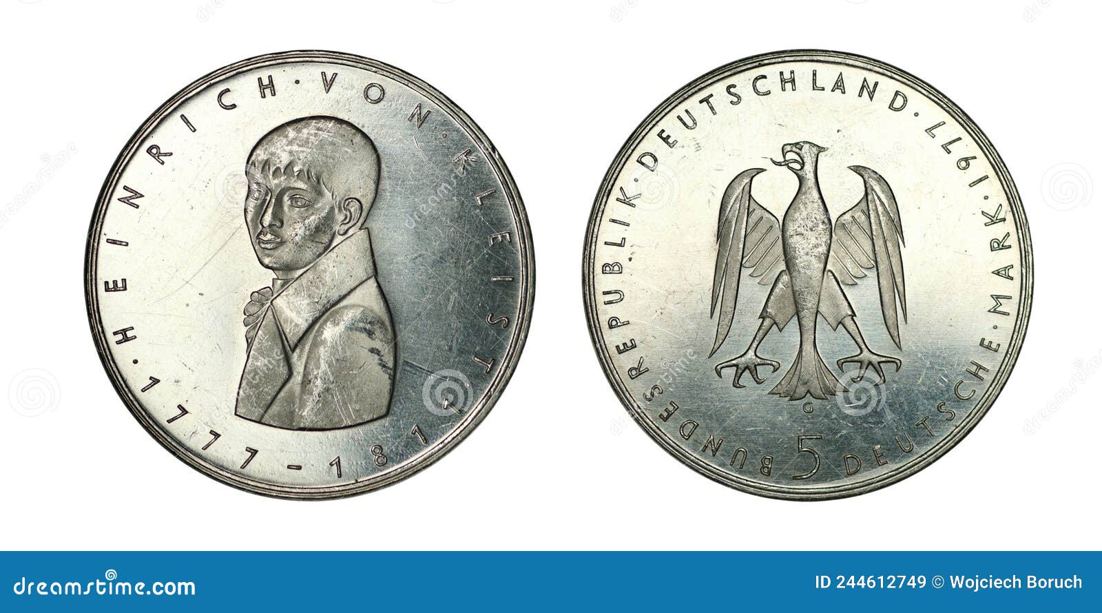 Germany 5 marks 1977 stock image. Image of 200th, silver - 244612749