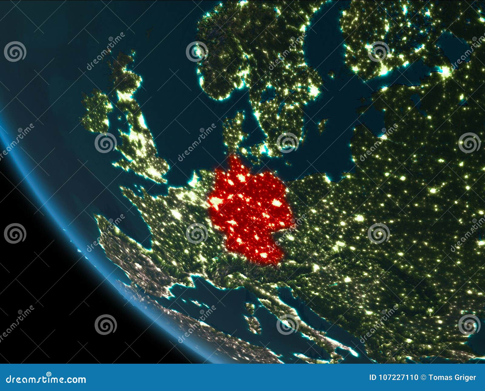 Germany at Night from Orbit Stock Photo - Image of lights, planet ...