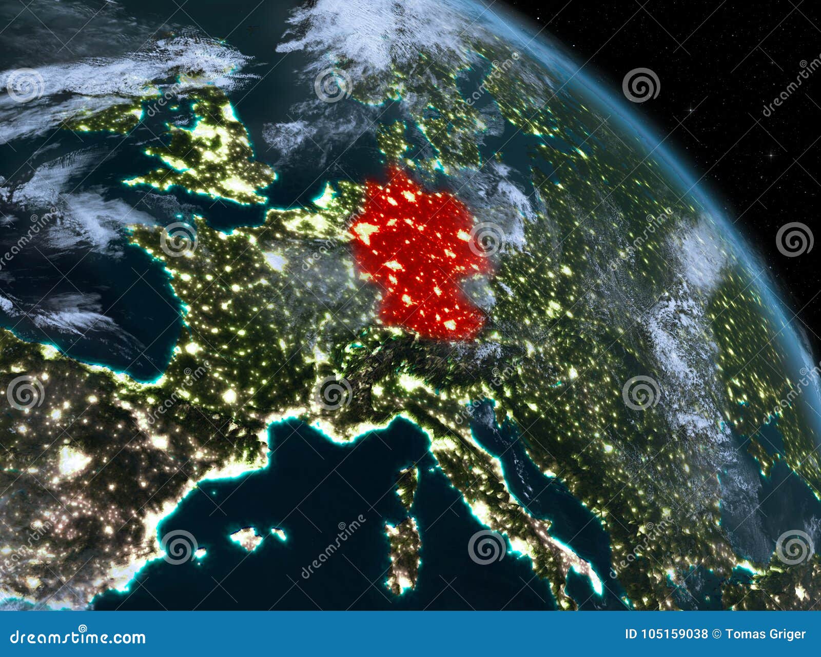 Germany at Night from Orbit Stock Illustration - Illustration of ...