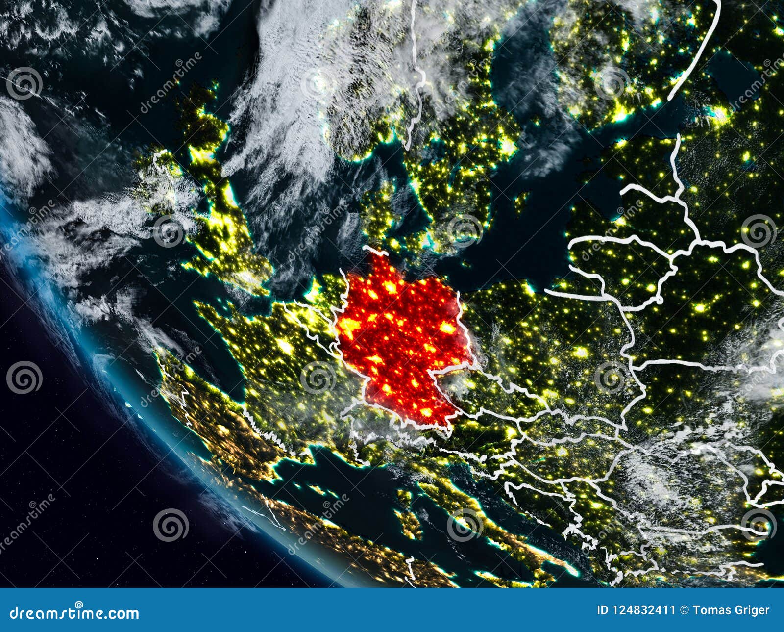 Germany at Night from Space Stock Illustration - Illustration of planet ...
