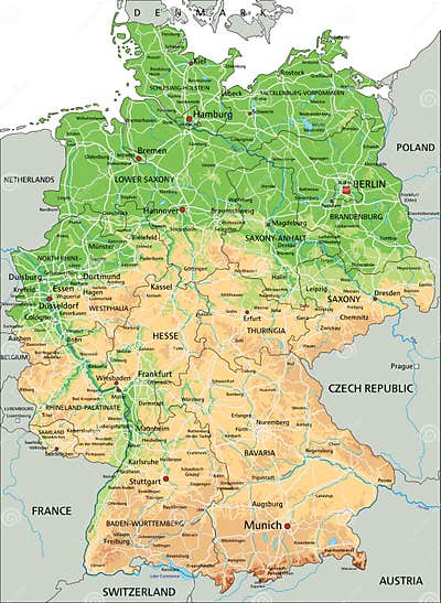 High Detailed Germany Physical Map with Labeling. Stock Vector ...