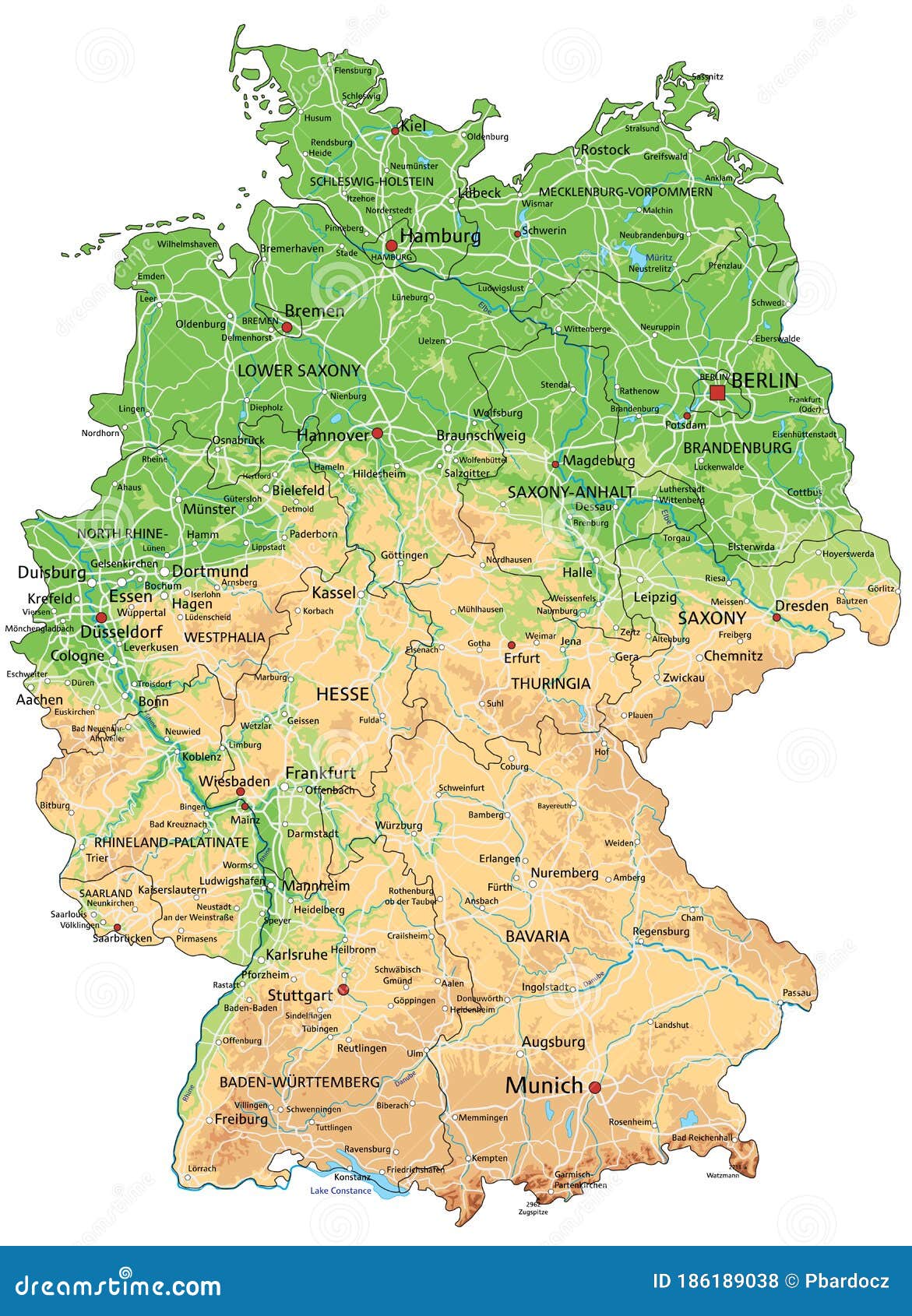 High Detailed Germany Physical Map with Labeling. Stock Vector ...